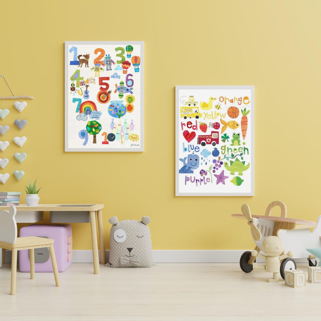 Numbers and Colors Kids Wall Art Set: Educational Nursery Decor ...