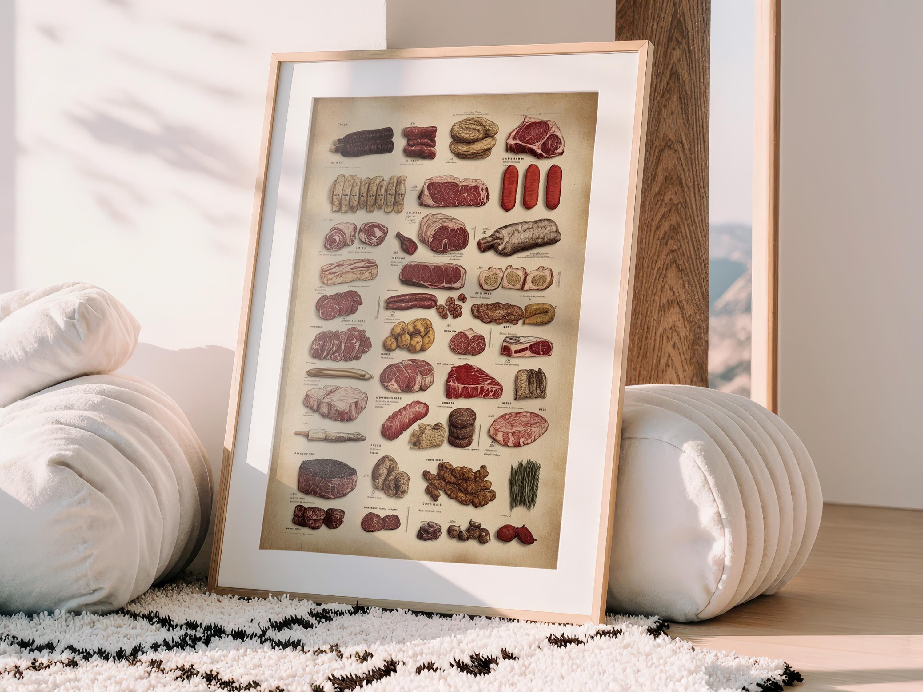 Vintage Meat Cuts Poster • Butcher Chart Wall Art • Culinary Kitchen ...
