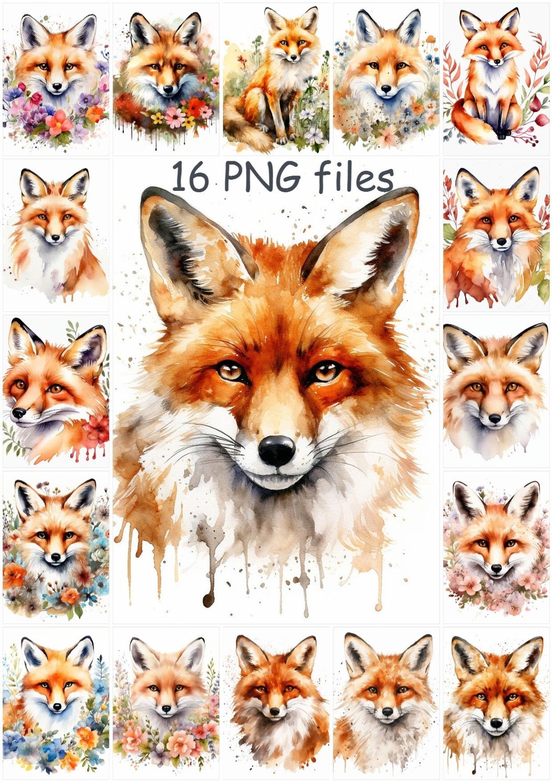 16 Fox Watercolor Clipart, Cute Fox, Fox Clipart Digital Download, Fox ...