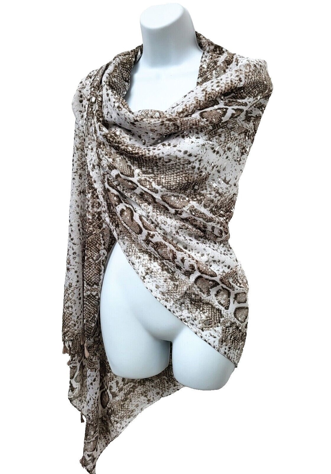 Animal Snakeskin Print Scarf/wrap/beige and Grey With Silver Detailing ...