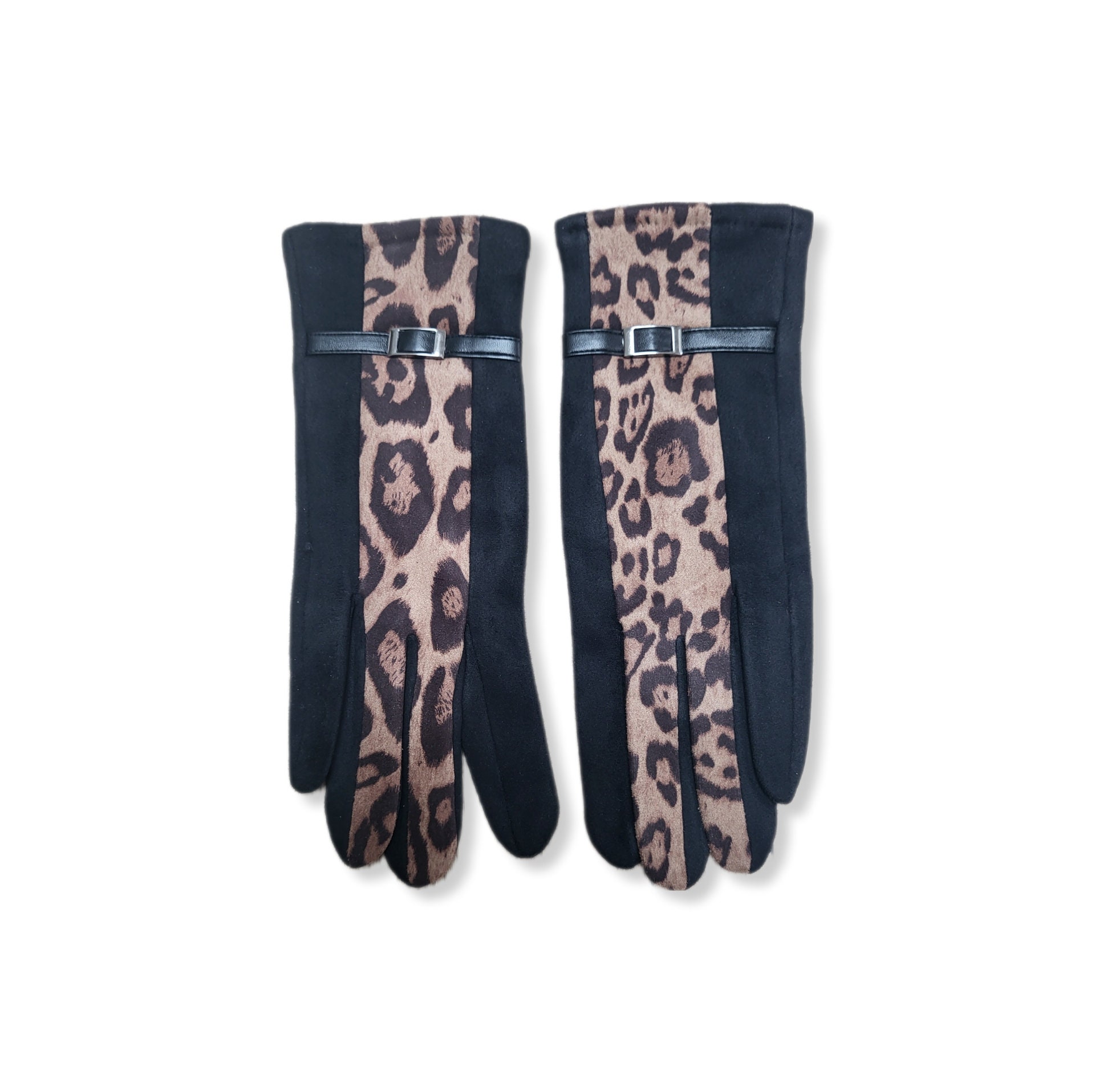 Luxurious Black Leopard Animal Print Gloves/soft/handmade/buckle ...