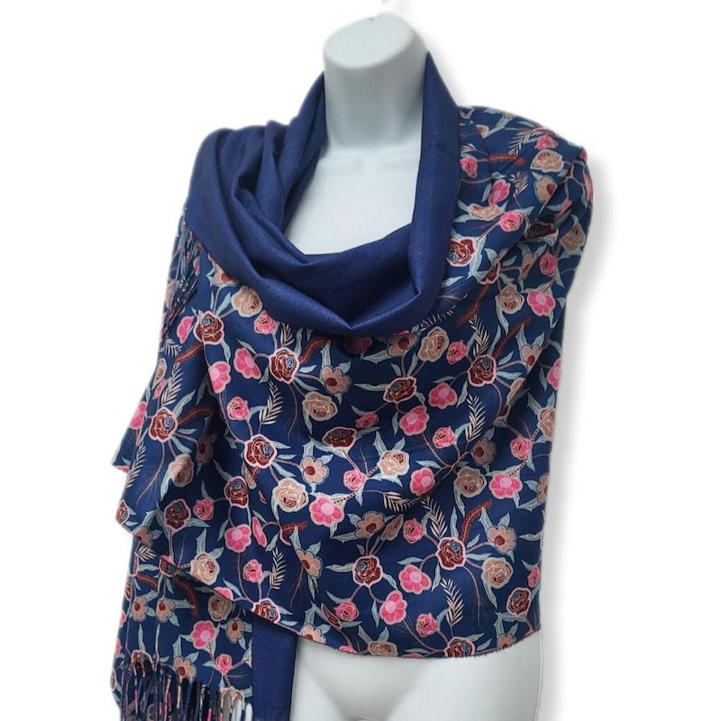 Pink Blue Floral Scarf - Etsy UK