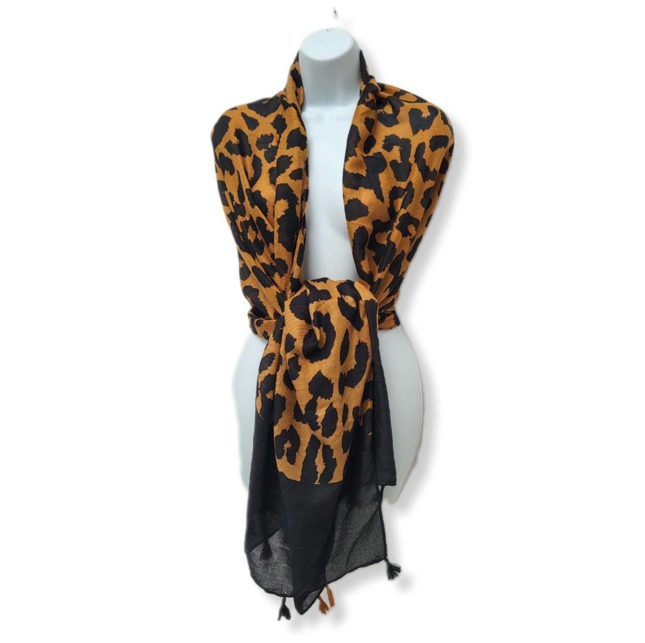 Traditional Tan Animal Leopard Print Scarf/matching Tassels/large Wrap ...