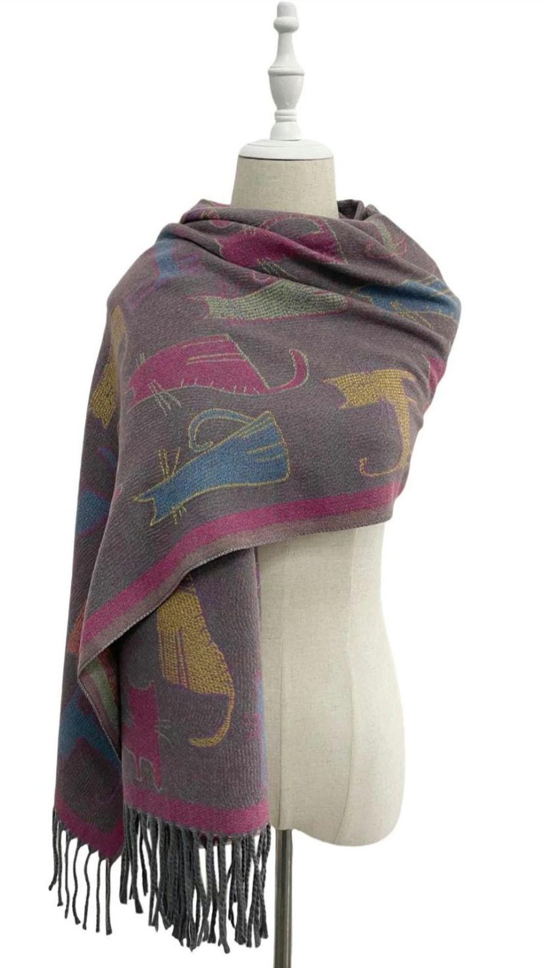 Luxurious Wool Blend Cat Print Reversible Scarf/pashmina/wrap Large ...