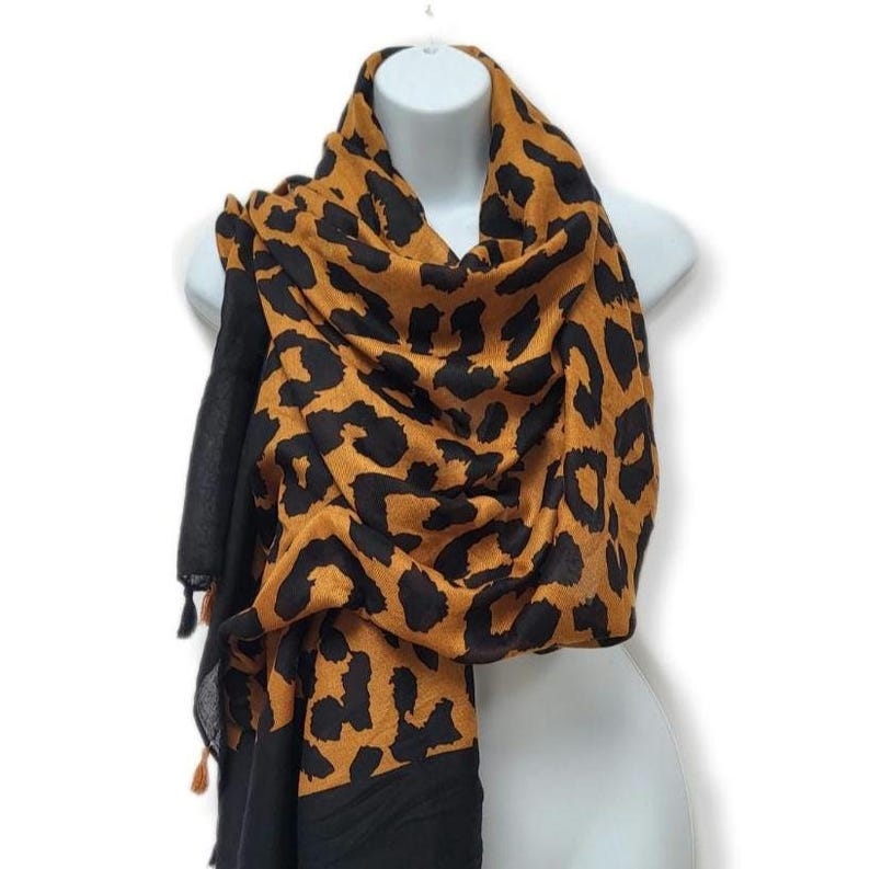 Traditional Tan Animal Leopard Print Scarf/matching Tassels/large Wrap ...