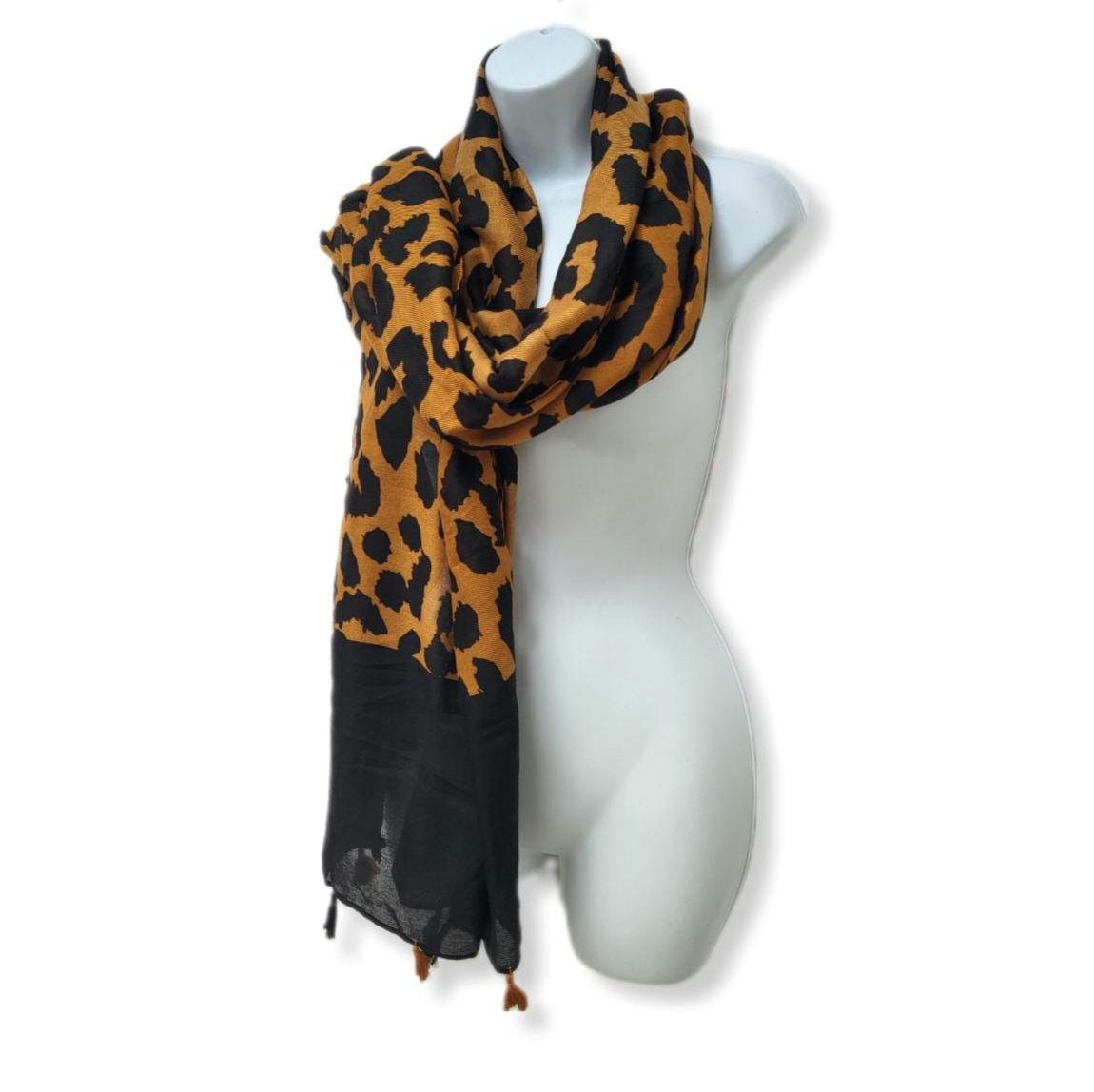 Traditional Tan Animal Leopard Print Scarf/matching Tassels/large Wrap ...