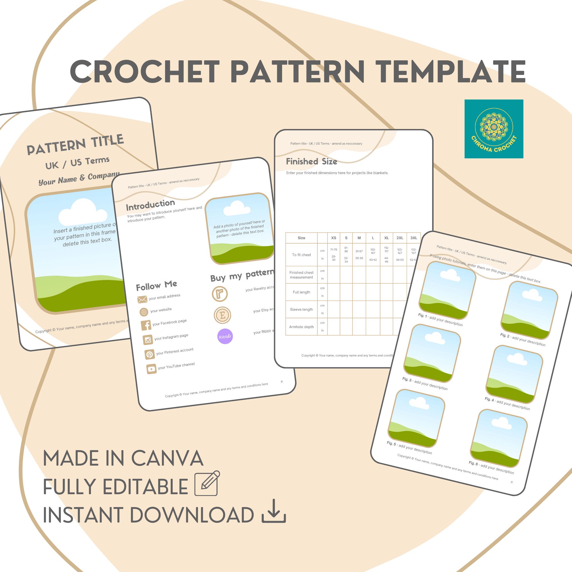 Crochet Pattern Template / Crochet Designer's Pattern Template / Crochet Template / Editable ...