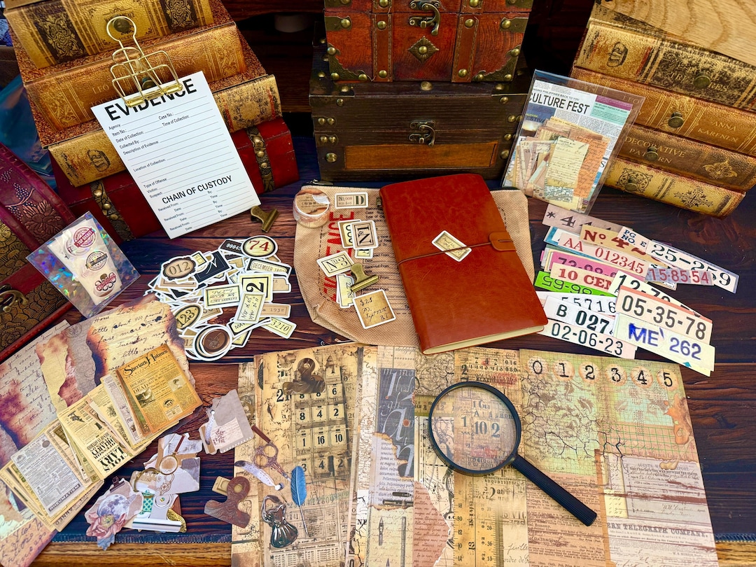 Detective Themed Scrapbooking Journal Kit With Zippered Evidence Pouch ...