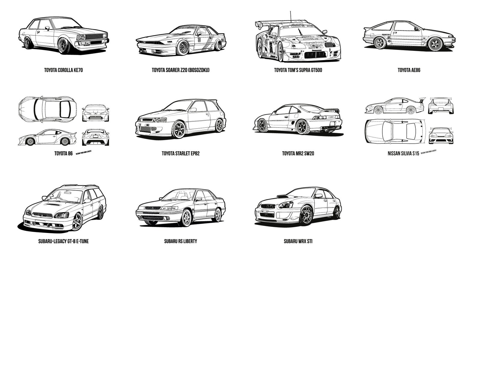 JDM Mini V1 Car Coloring Book 31 Designs Digital Download Printable ...