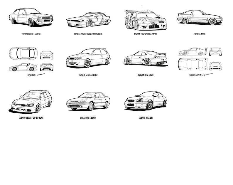 JDM Mini V1 Car Coloring Book 31 Designs Digital Download Printable ...