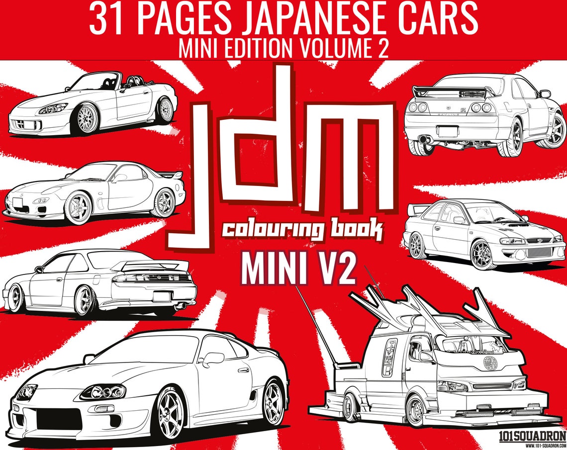 JDM Mini V2 Car Coloring Book 31 Designs Digital Download Printable ...