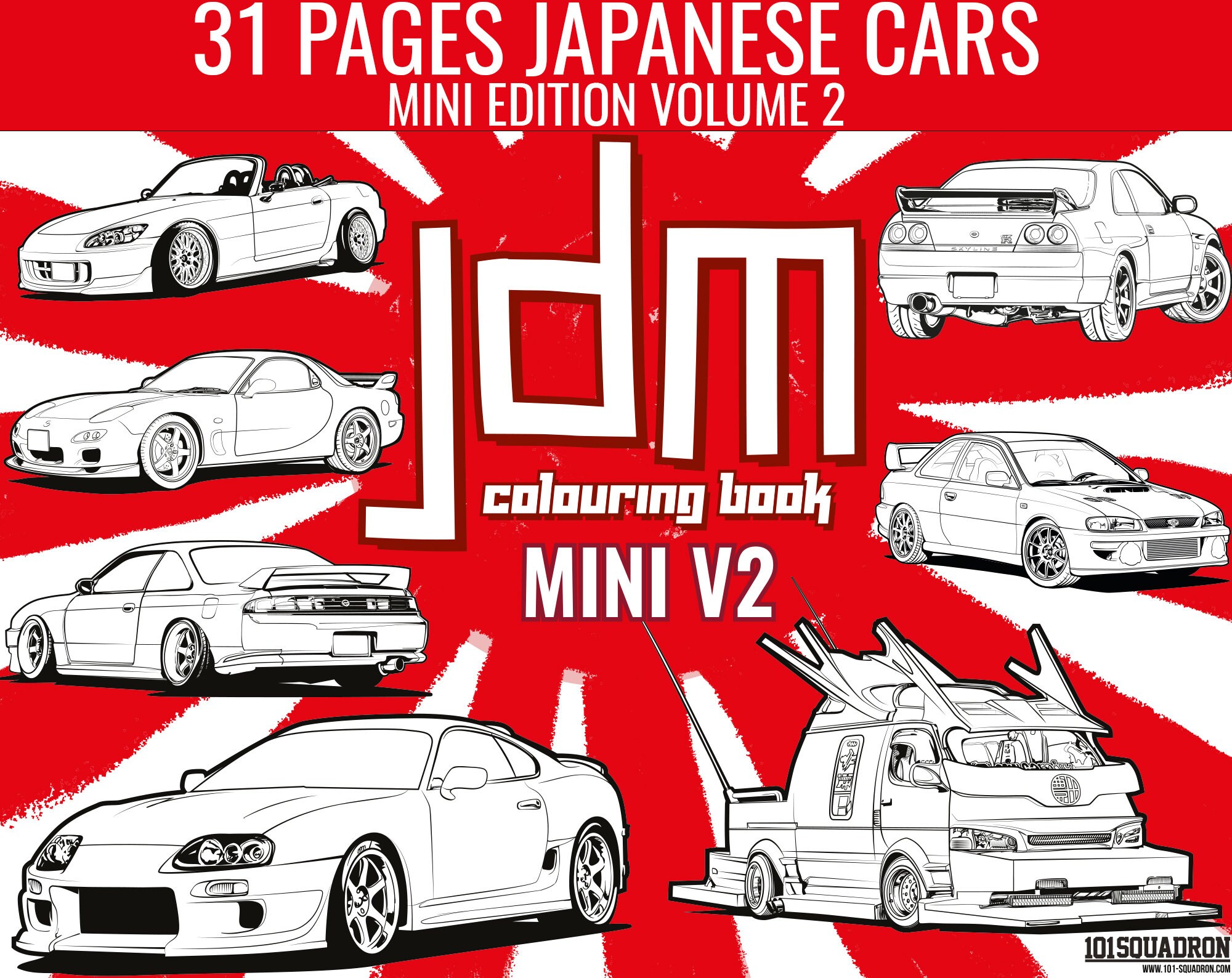 JDM Mini V2 Car Coloring Book 31 Designs Digital Download Printable ...