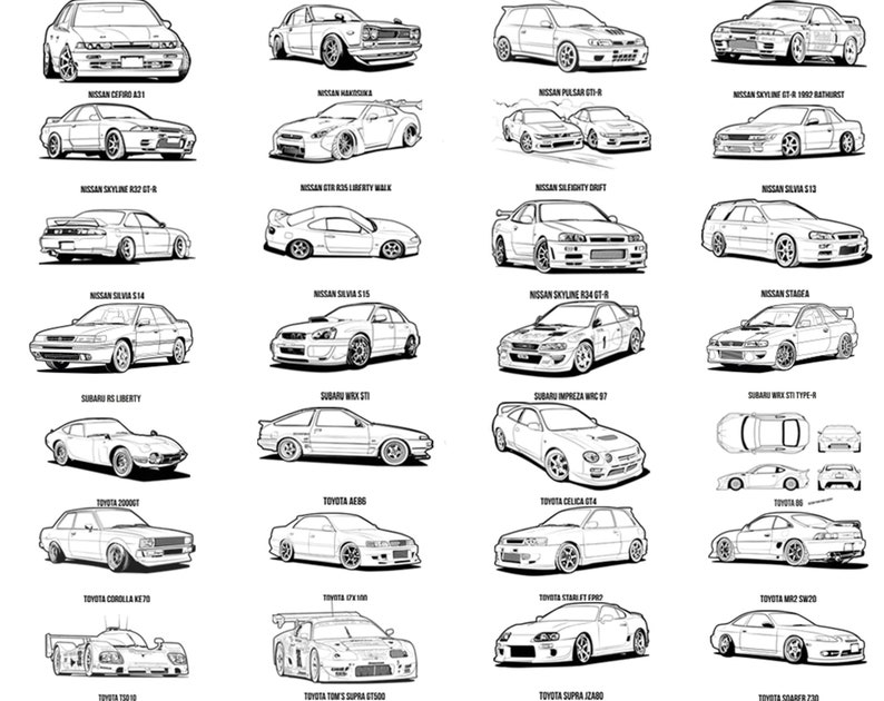 JDM Car Coloring Book 62 Designs Digital Download Printable Book PDF ...