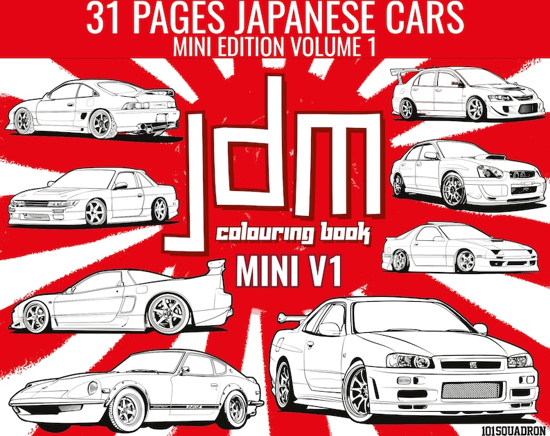 JDM Mini V1 Car Coloring Book 31 Designs Digital Download Printable ...
