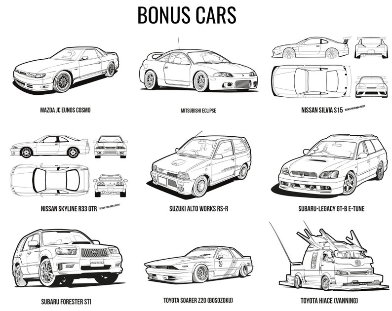 JDM Car Coloring Book 62 Designs Digital Download Printable Book PDF ...