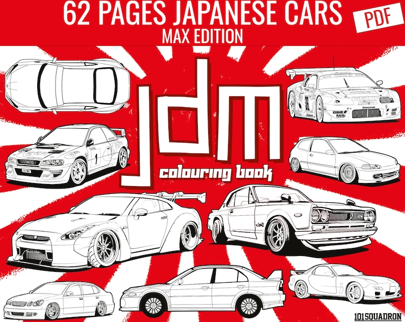 JDM Car Coloring Book 62 Designs Digital Download Printable Book PDF - Etsy Australia