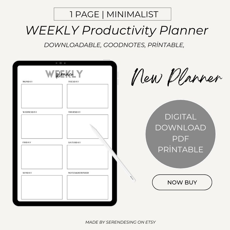 Weekly Planner Printable Landscape, Minimalist Weekly Schedule, Week at ...