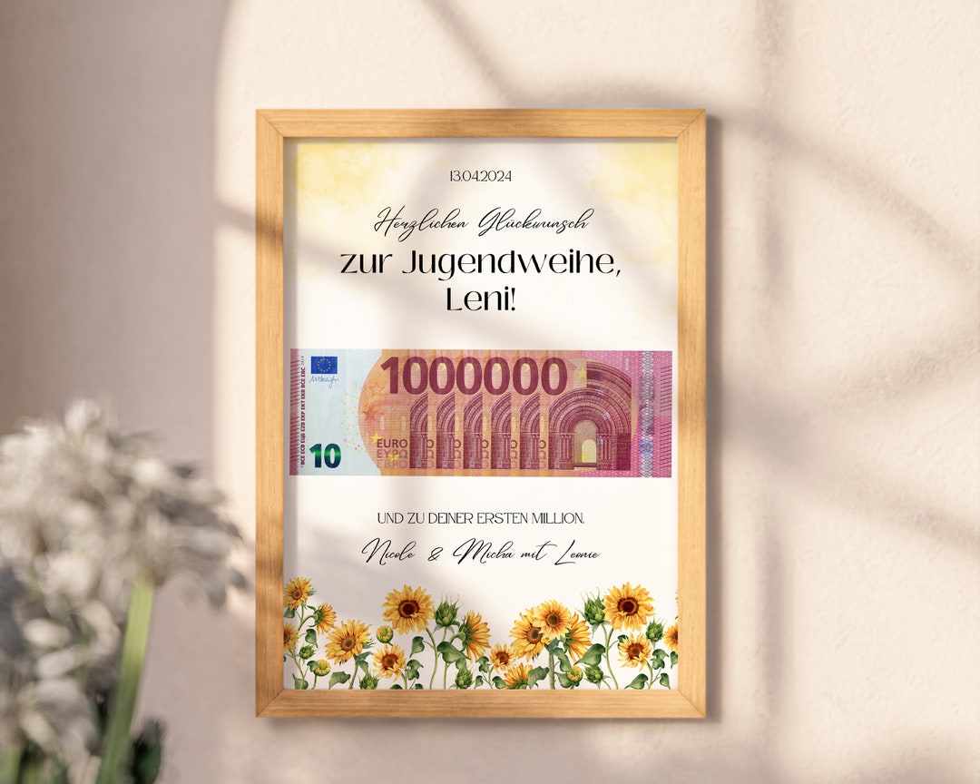 Geldgeschenk Jugendweihe, Deine erste Million, personalisierte PDF Vorlage zum Selbstausdrucken ...