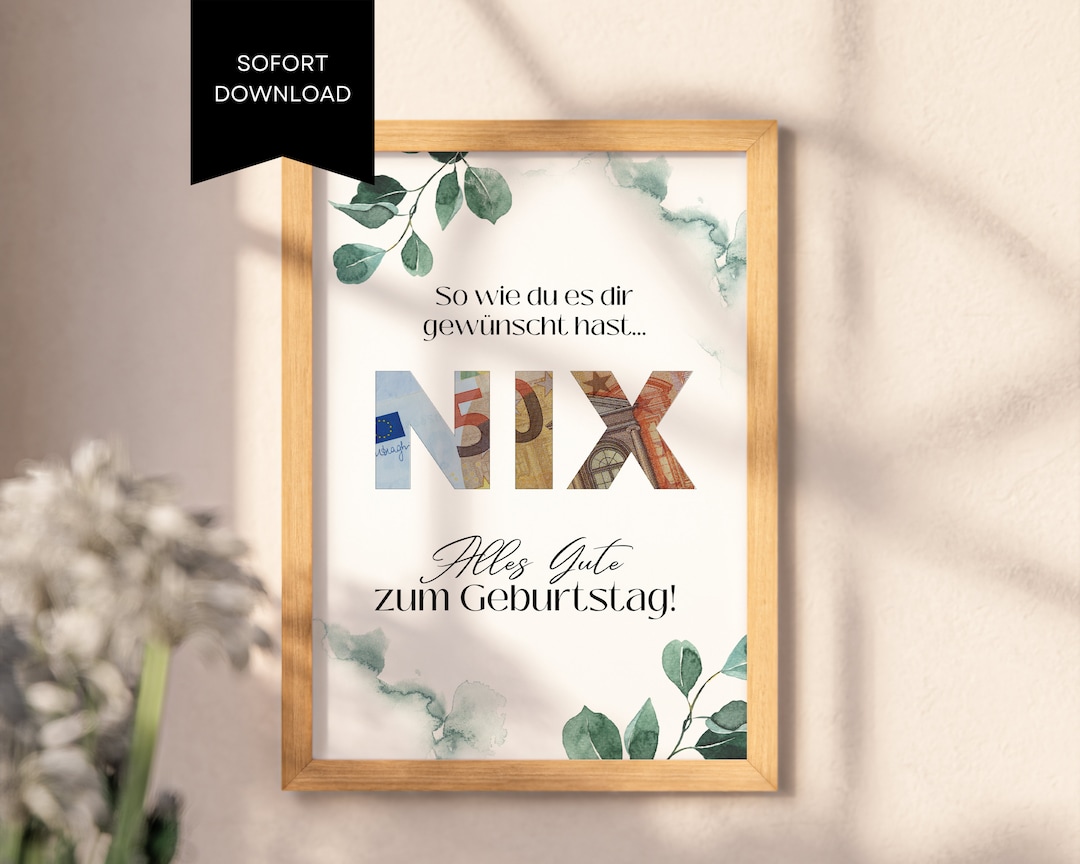 Geldgeschenk "NIX", PDF Vorlage zum Ausdrucken, Geburtstagsgeschenk ...