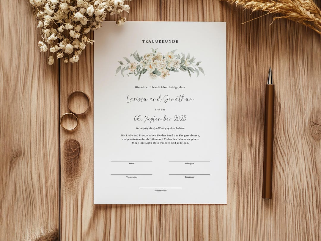 Modèle de certificat de mariage personnalisé pour mariages civils et bureau d'état civil ...