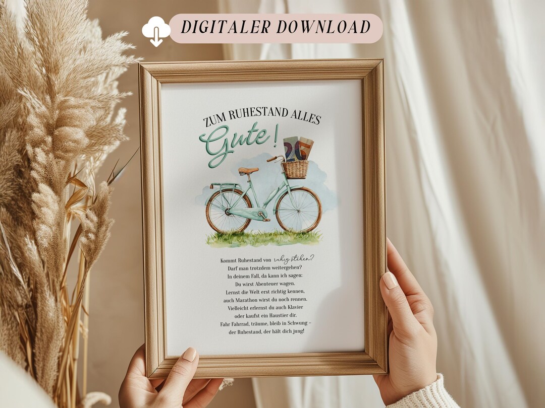 Cash Gift Retirement Bicycle Template to Print | Digital PDF JPG File ...