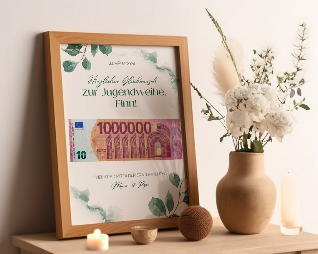 Geldgeschenk Jugendweihe, Deine erste Million, personalisierte PDF Vorlage zum Ausdrucken ...