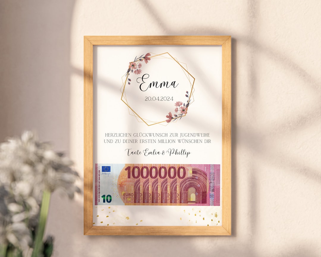 Geldgeschenk Jugendweihe, Deine erste Million, personalisierte PDF Vorlage zum Ausdrucken ...