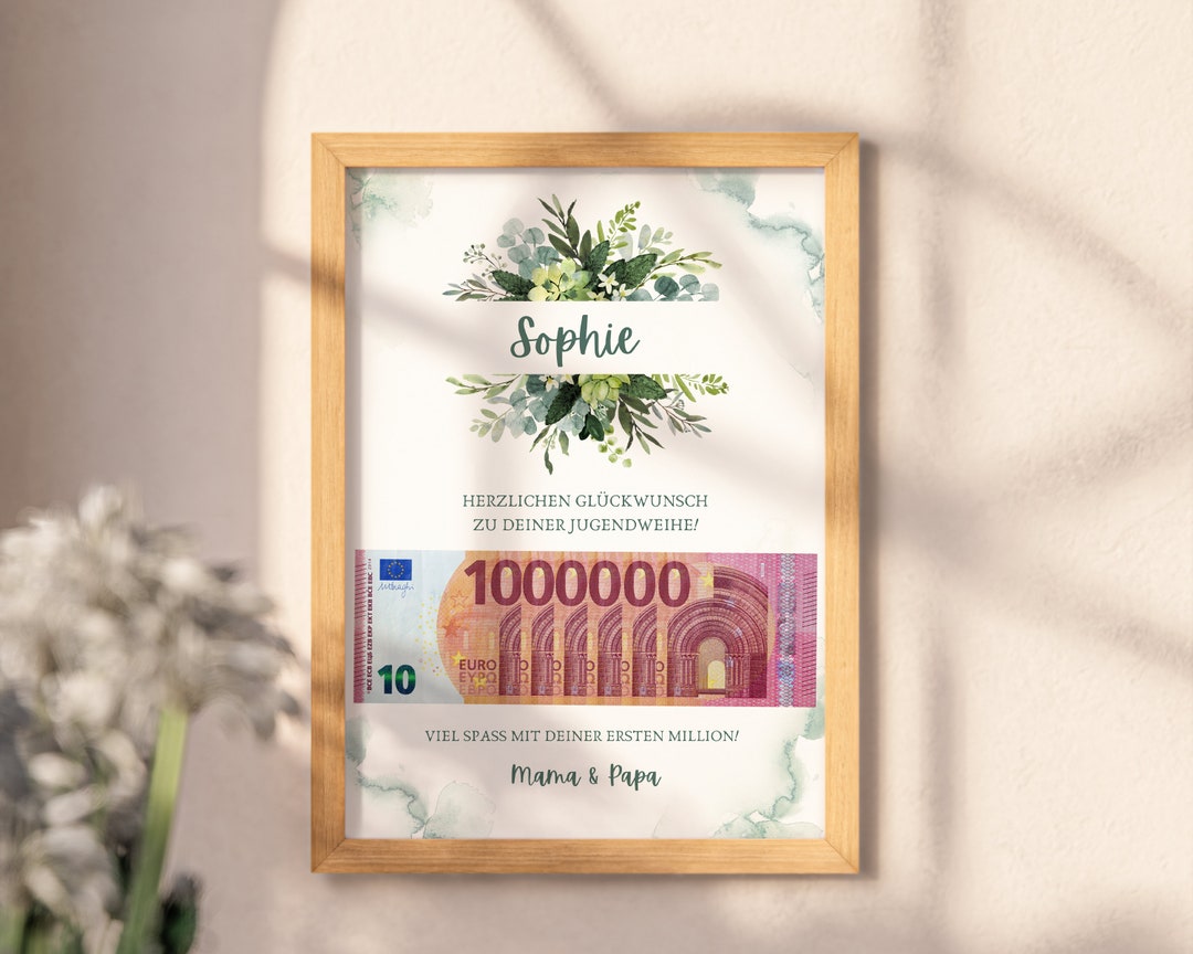 Geldgeschenk Jugendweihe, Deine erste Million, personalisierte PDF Vorlage zum Ausdrucken ...