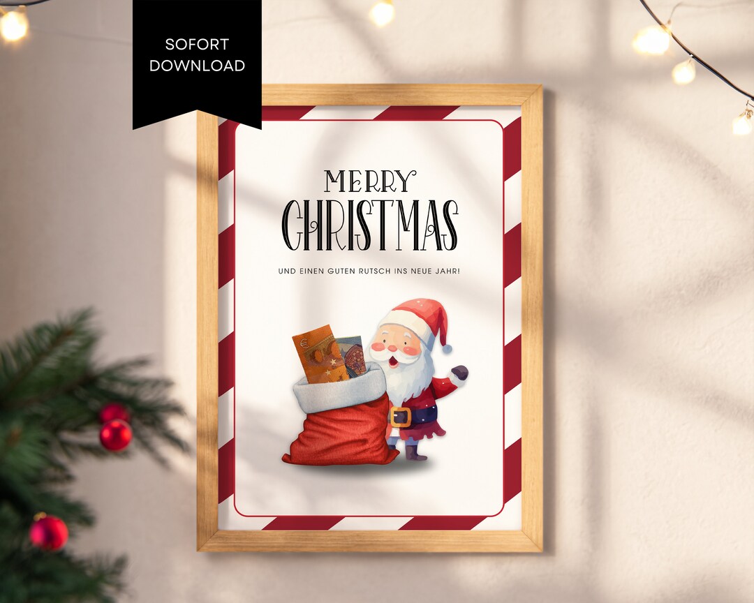 Merry Christmas Money Gift With Santa Claus Digital Download - Etsy