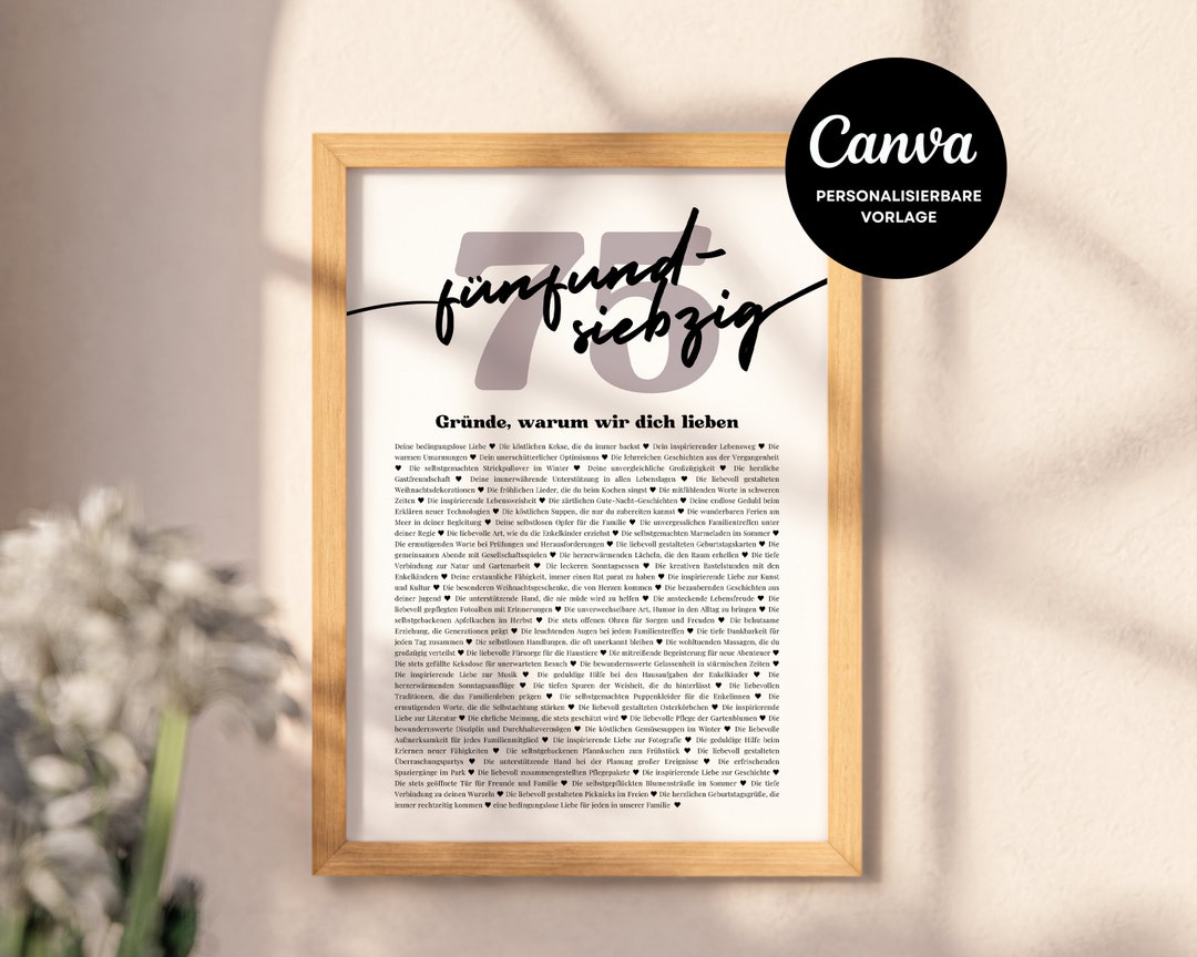 75th Birthday Gift 75 Reasons Why We Love You, Digital Download - Etsy