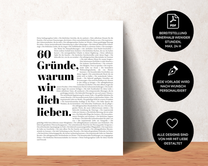 60 Gründe, Warum Wir Dich Lieben 60. Geburtstag Geschenk 60. Geburtstag ...