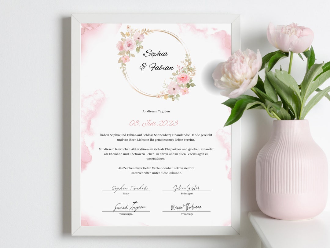 Personalized Marriage Certificate Template for Free Weddings - Etsy