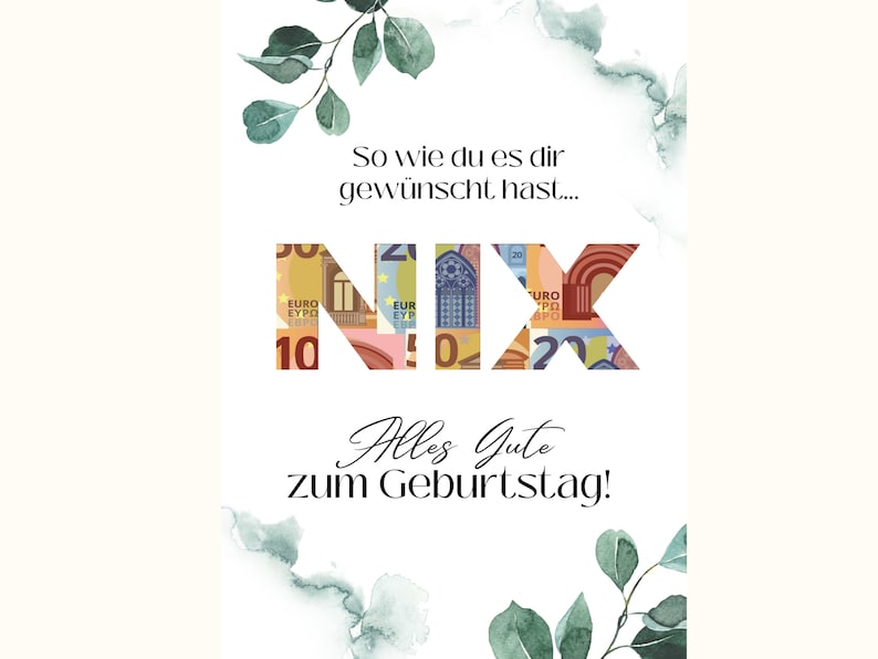 Geldgeschenk nix PDF Vorlage Zum Ausdrucken - Etsy Canada