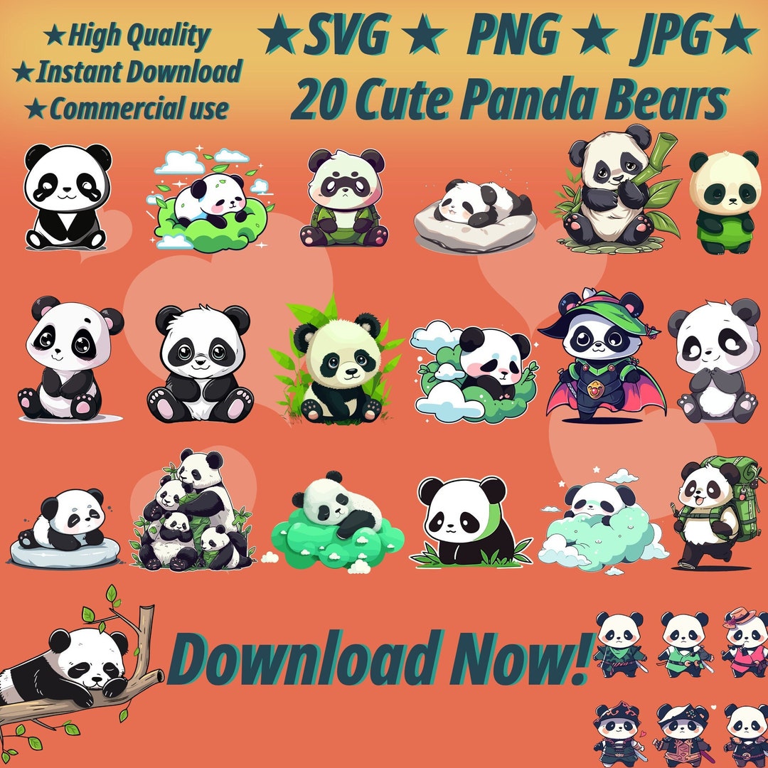 20 Cute Panda Cliparts Bundle Adorable Panda Bear - Etsy