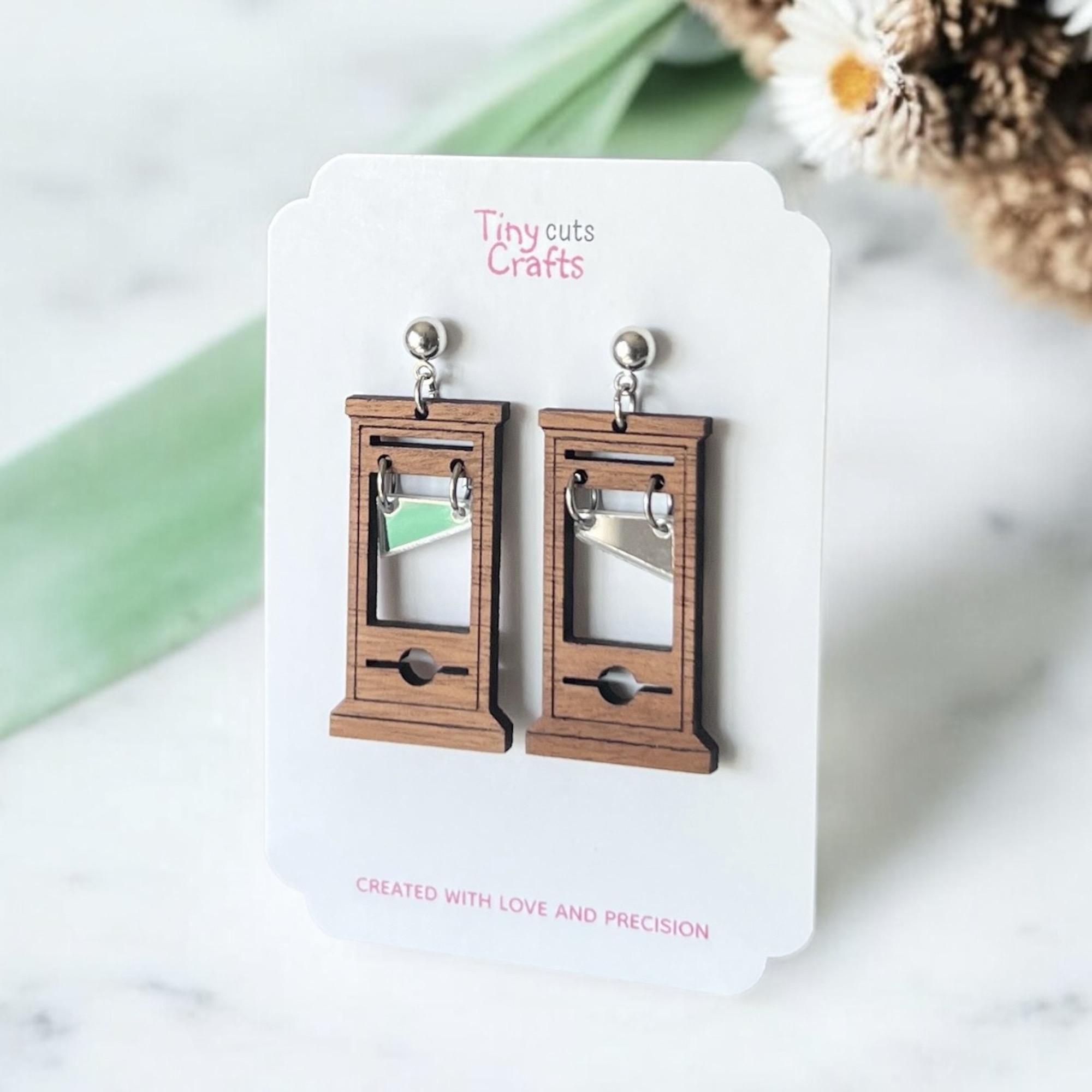 Guillotine Dangle Earrings: Gothic Gore Acrylic & Sapele Wood - Etsy