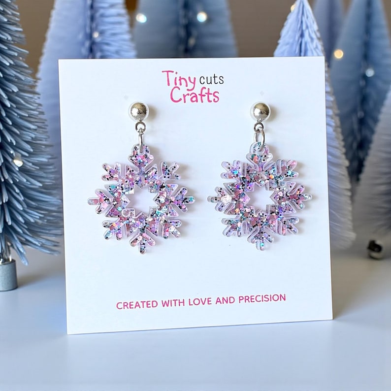 Snowflake Earrings: Pastel Iridescent Acrylic Dangles, Winter Jewelry ...