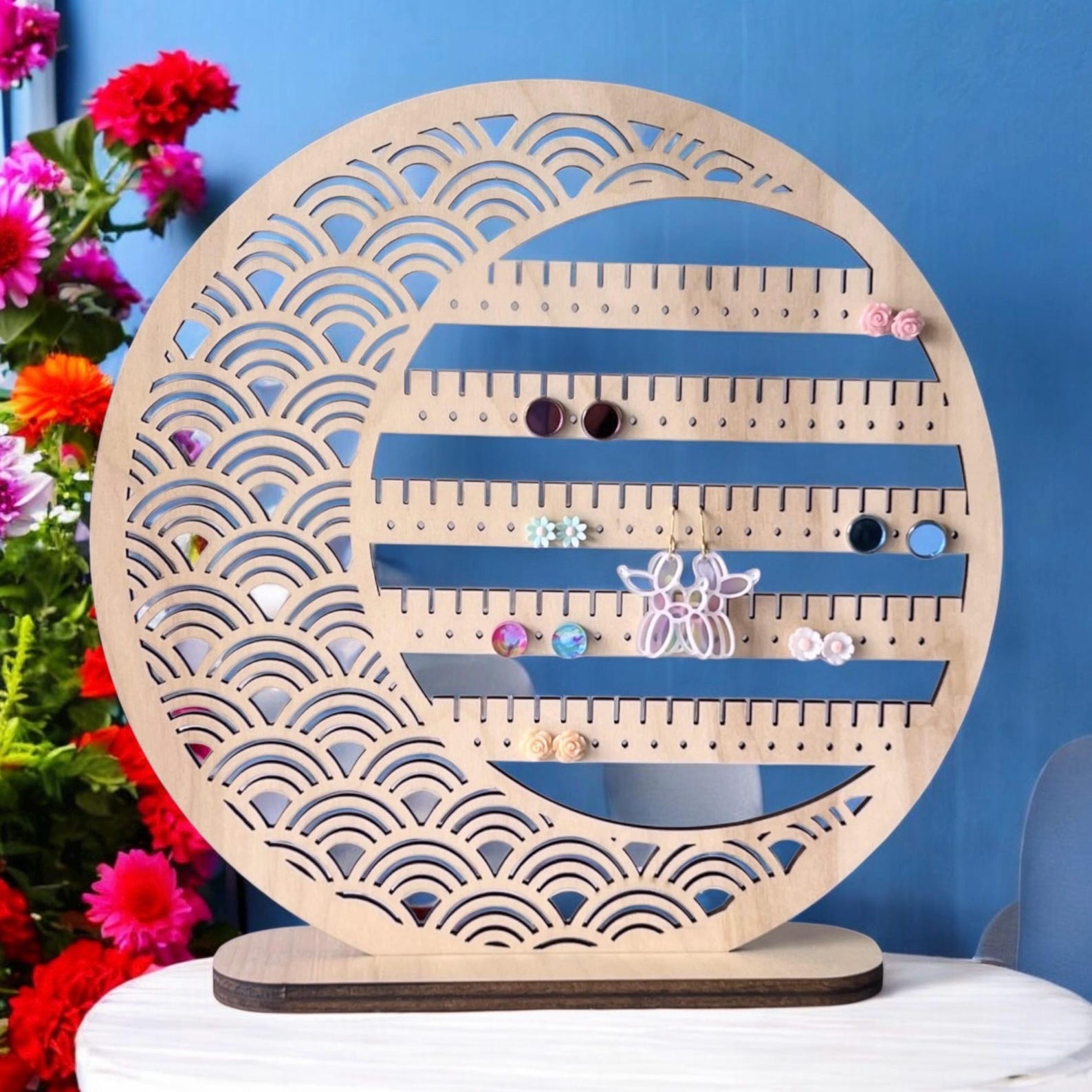 Moon Earring Holder: Rainbow Jewelry Display, Birch Wood Organizer - Etsy
