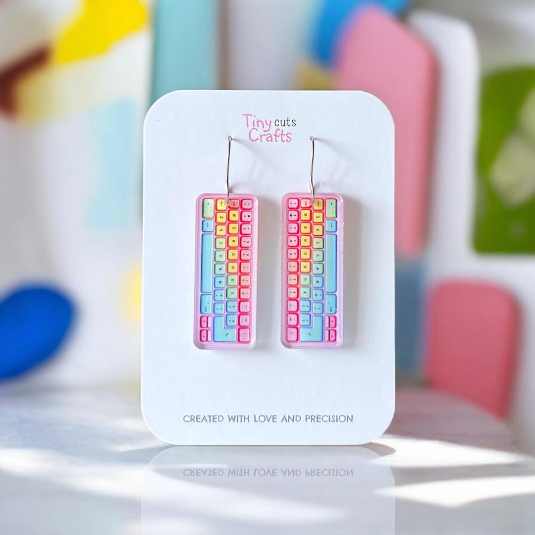 Pastel Keyboard Earrings: Quirky Gamer Jewelry, Acrylic Dangles - Etsy