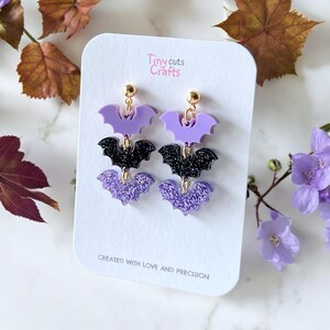 Spooky Stacked Bat Earrings: Glittery Halloween Goth Jewelry - Etsy