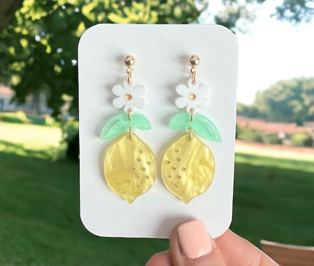 Fun Lemon Earrings With Daisy | Gift for Her | Fruit Jewelry | Summer ...