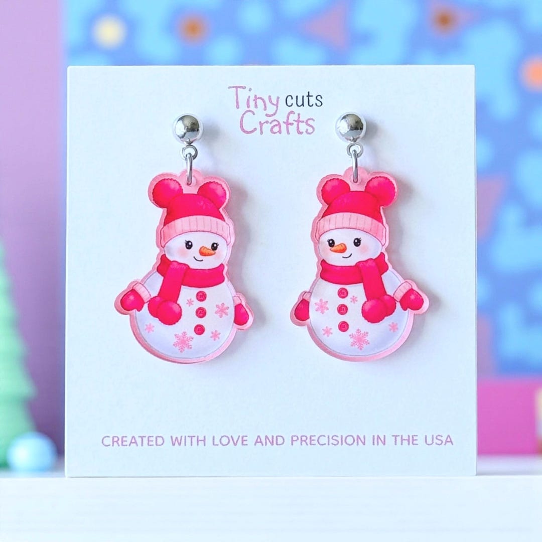 Mini Snowman Christmas Earrings: Pink Winter Dangles Gift for Her ...