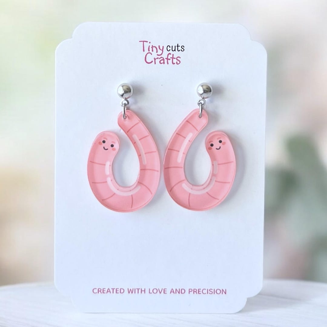 Quirky Pink Worm Earrings, Cute Worm Design, Funny Worm Jewelry ...