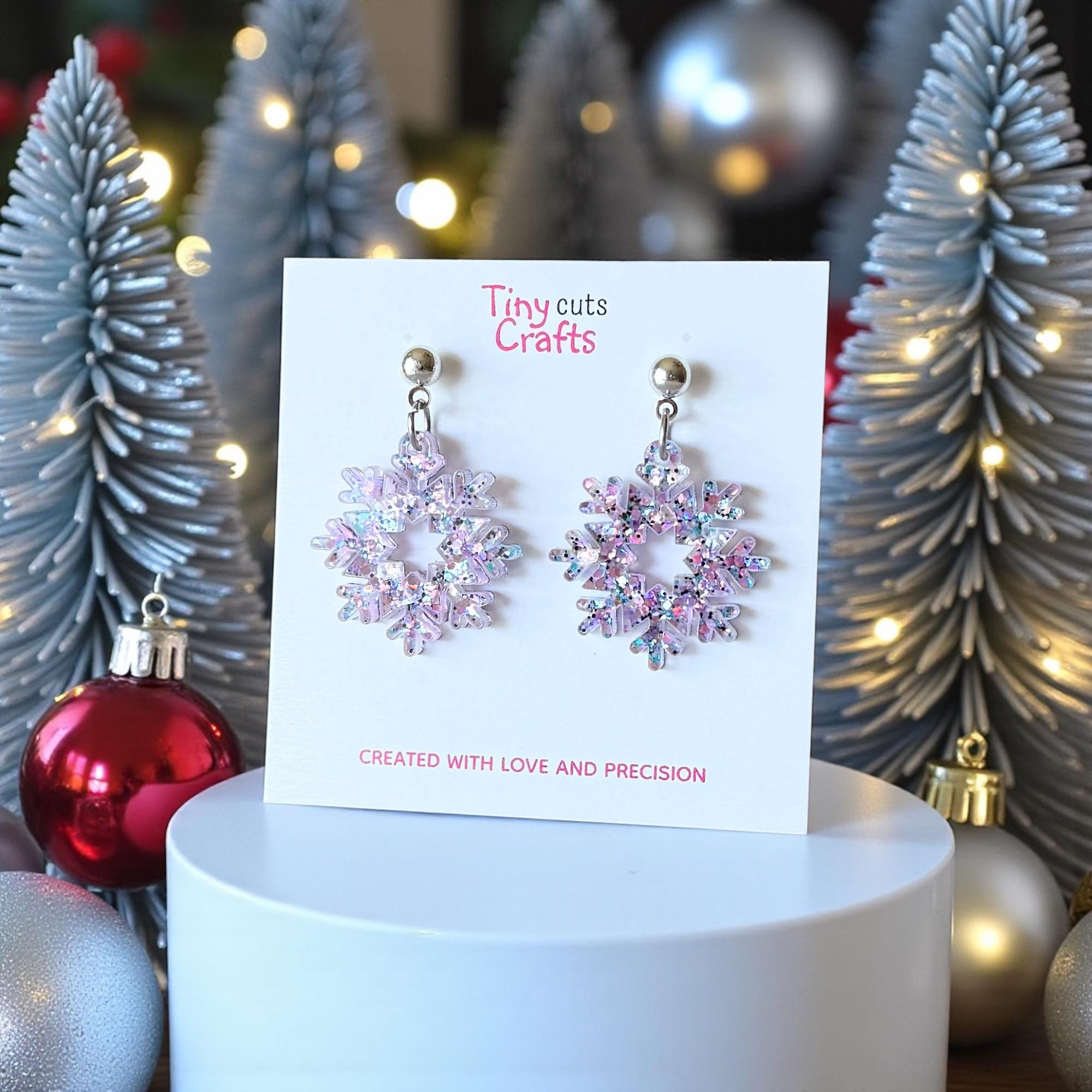 Snowflake Earrings: Pastel Iridescent Acrylic Dangles, Winter Jewelry ...