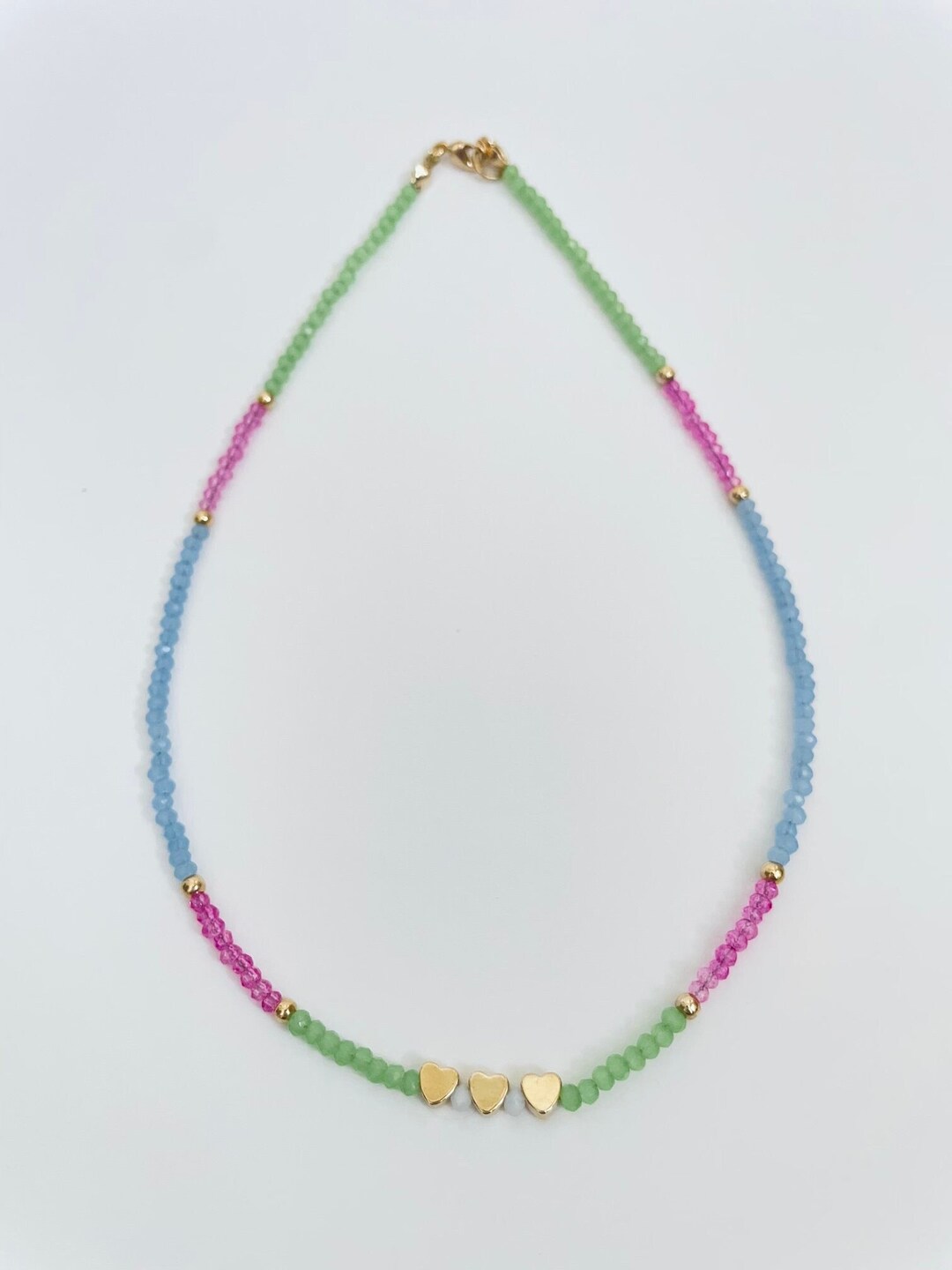 Pastel Colors Necklace With Gold Hearts - Etsy