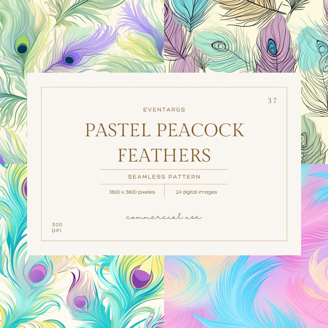 Pastel Peacock Feathers Seamless Pattern Digital Art - Etsy