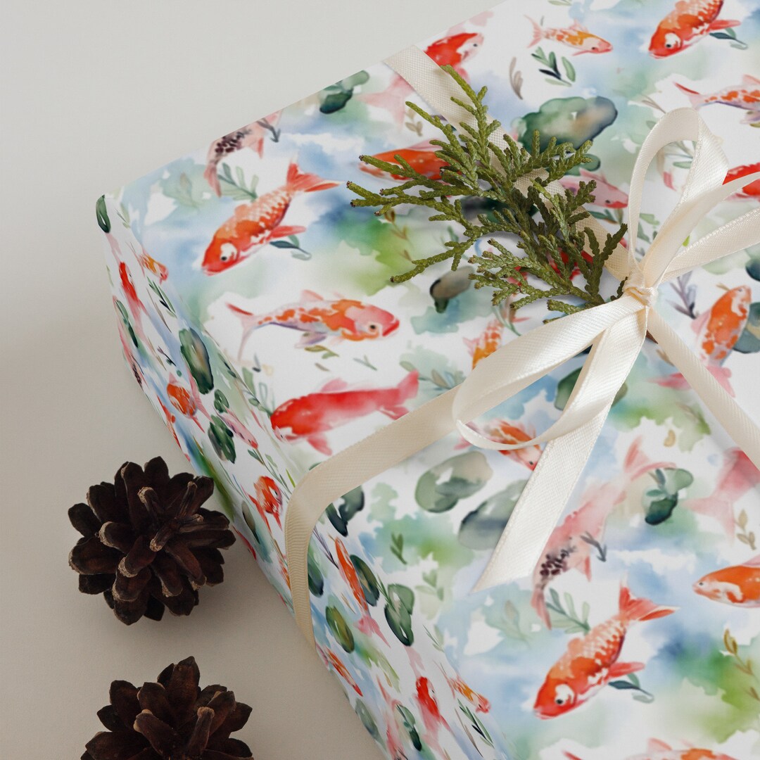 Tranquil Koi Garden Serene Fish and Lily Pad Wrapping Paper Series ...
