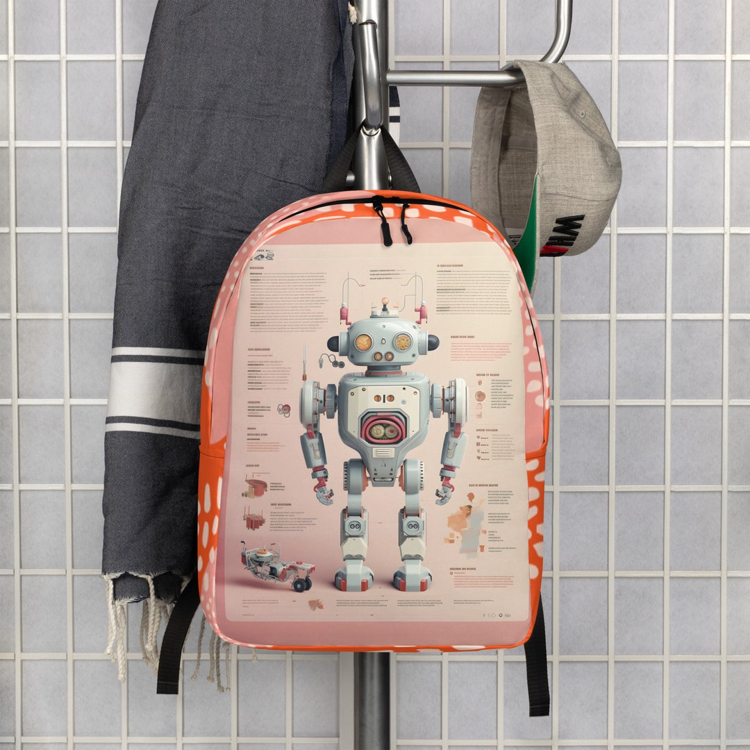 Cute Robot Blueprint, Stylish All-over Print Backpack in Playful Colors ...