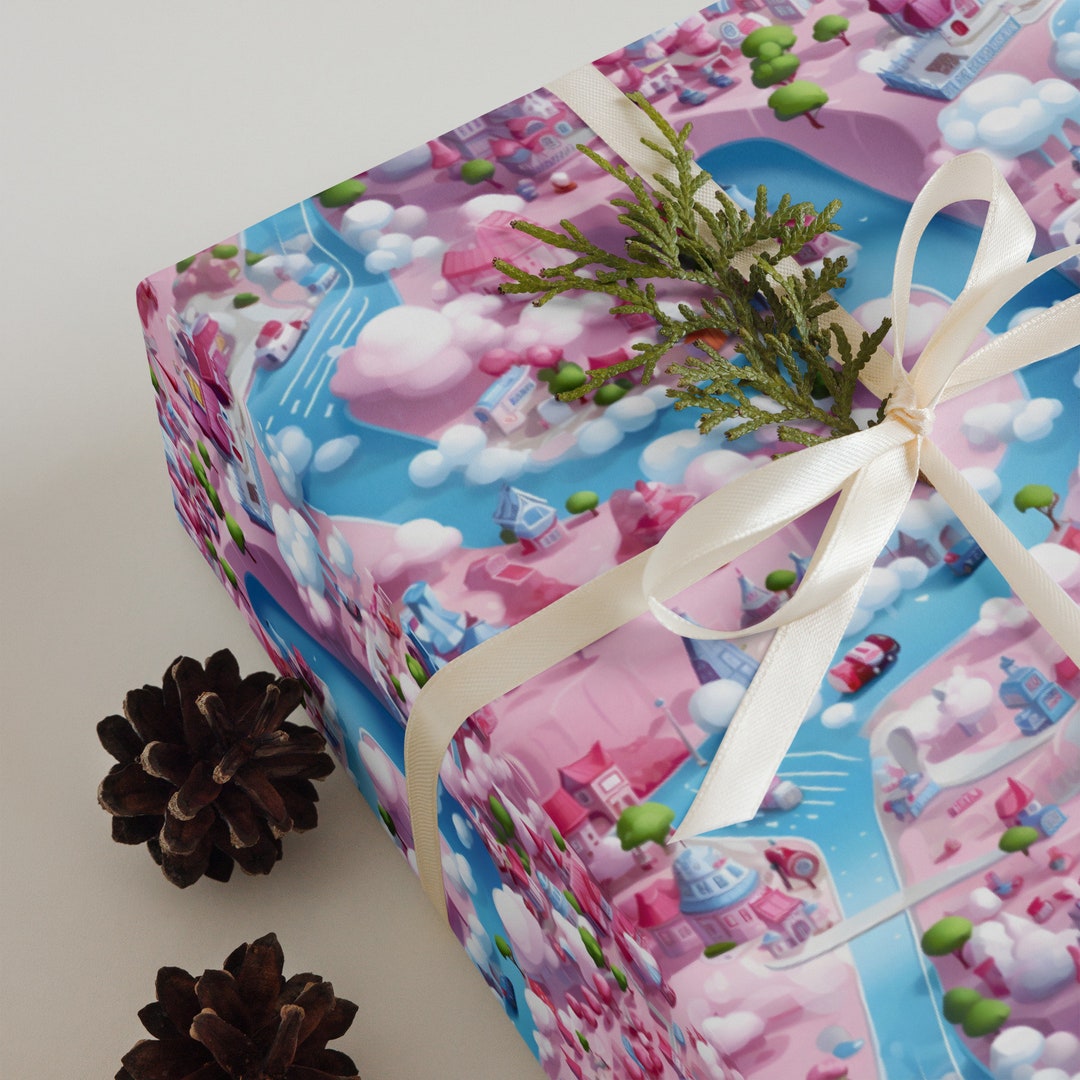 Wrapping Paper Sheets: Pink World Video Game Map, Free Shipping - Etsy