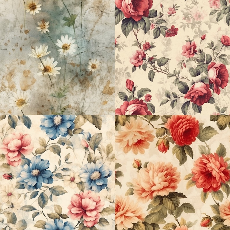 Vintage Rustic Flower Digital Paper Seamless Pattern - Etsy