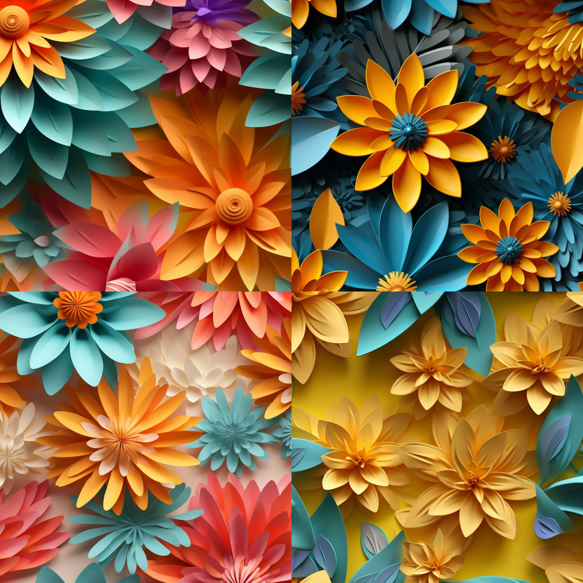 3D Summer Flowers Design Seamless Texture, Digital Art, Commercial Use ...